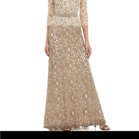 Tadashi Shoji | Dresses | 2 Tone Floral Lace Scallop Hem Belted Gown ...